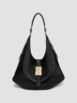 GANNI Large Kat Leather Hobo Bag Black