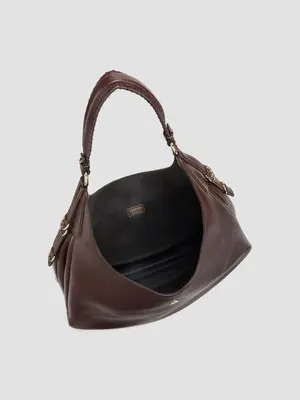 GANNI Large Kat Leather Hobo Bag - Chicory Coffee