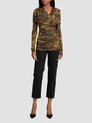 GANNI Ruched Floral Long-sleeve Top - Custard