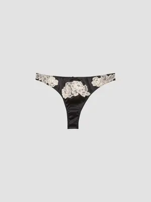 FLEUR DU MAL Juliet Silk & Lace Thong - Black