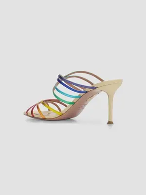 AQUAZZURA Tell Me 75mm Rainbow Leather And Raffia Mule Sandals