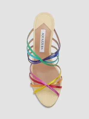 AQUAZZURA Tell Me 75mm Rainbow Leather And Raffia Mule Sandals