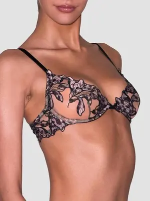 FLEUR DU MAL Lily Embroidered Demi Bra - Leopard Lily