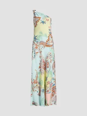Hemant & Nandita One-shoulder Sash Paisley Maxi Dress