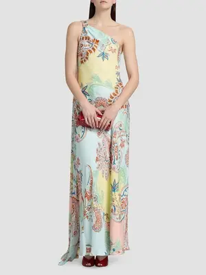 Hemant & Nandita One-shoulder Sash Paisley Maxi Dress