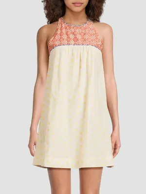 Ciao Lucia Eros Floral-colorblocked Cotton-silk Minidress