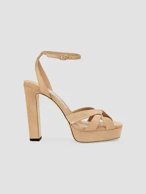 JIMMY CHOO Kove 120mm Suede Platform Sandals - Chai