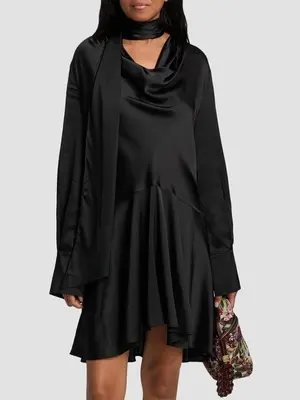 GANNI Stretch-satin Cowlneck Midi-dress