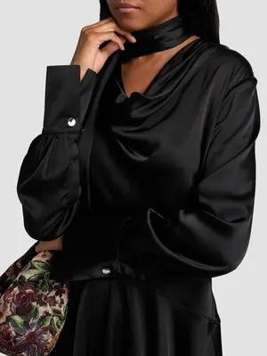 GANNI Stretch-satin Cowlneck Midi-dress