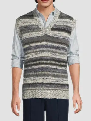 THE ELDER STATESMAN Boucle Mix Stripe Sweater Vest