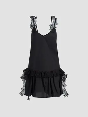 KIKA VARGAS Coralie Lace-trim Cotton Drop-waist Minidress - Black