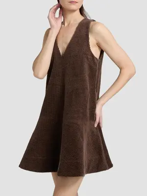 GANNI Seersucker Corduroy V-neck Minidress