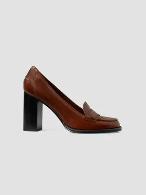 Tory Burch 85mm Leather Loafer Pumps - Chocolate