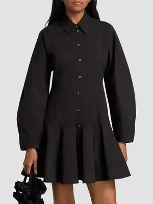 GANNI Stretch Cotton Mini Shirtdress