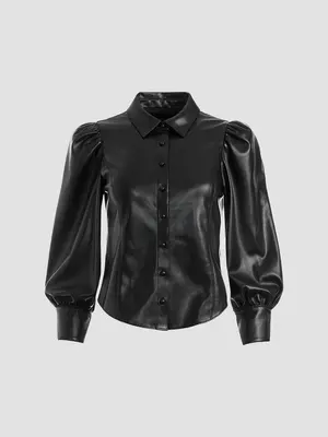 Alice + Olivia Nadine Puff-sleeve Faux Leather Blouse