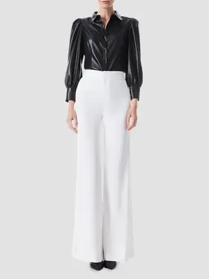 Alice + Olivia Nadine Puff-sleeve Faux Leather Blouse