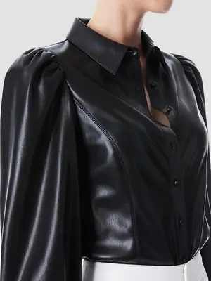 Alice + Olivia Nadine Puff-sleeve Faux Leather Blouse