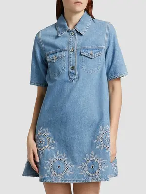 GANNI Broderie Anglaise Denim Minidress