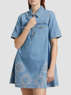 GANNI Broderie Anglaise Denim Minidress