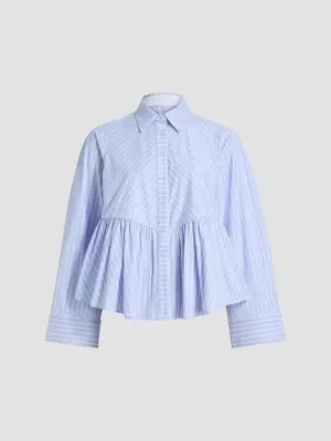 KIKA VARGAS Ambika Striped Cotton-blend Peplum Shirt - Blue