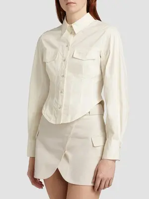 GANNI Washed Stretch-cotton Corset Shirt