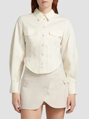 GANNI Washed Stretch-cotton Corset Shirt