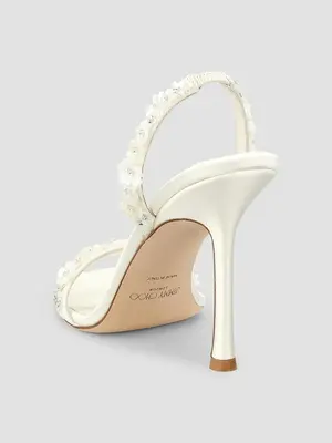 JIMMY CHOO Jenn 100mm Daisy-embroidered Satin Slingback Sandals