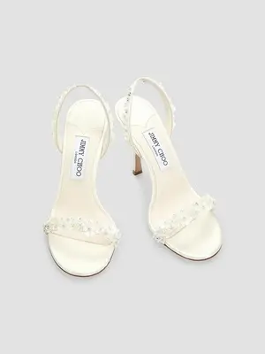 JIMMY CHOO Jenn 100mm Daisy-embroidered Satin Slingback Sandals