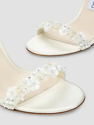 JIMMY CHOO Jenn 100mm Daisy-embroidered Satin Slingback Sandals