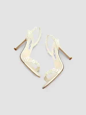 JIMMY CHOO Jenn 100mm Daisy-embroidered Satin Slingback Sandals