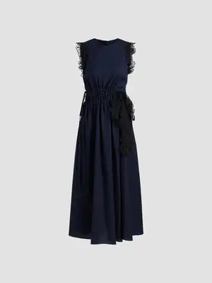 KIKA VARGAS Hanna Lace-trim Cotton A-line Midi-dress - Navy