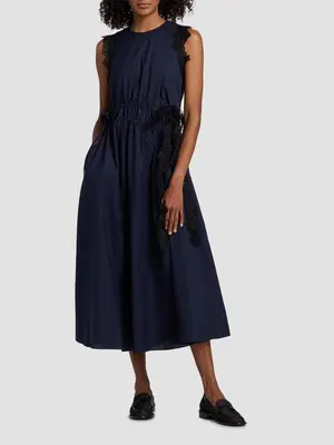 KIKA VARGAS Hanna Lace-trim Cotton A-line Midi-dress