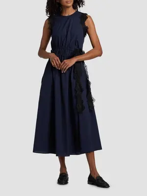 KIKA VARGAS Hanna Lace-trim Cotton A-line Midi-dress