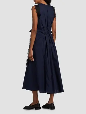 KIKA VARGAS Hanna Lace-trim Cotton A-line Midi-dress