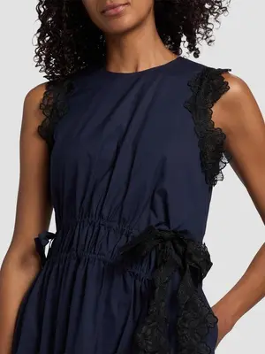 KIKA VARGAS Hanna Lace-trim Cotton A-line Midi-dress
