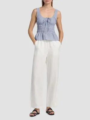 Ciao Lucia Gigi Smocked Striped Cotton Sleeveless Top