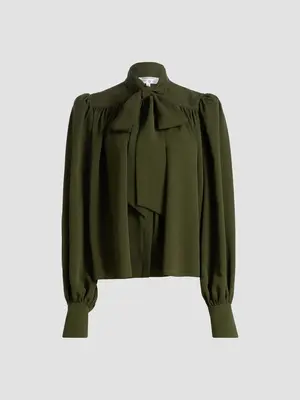 Ronny Kobo Outlander X Woolmark Crepe Tieneck Blouse