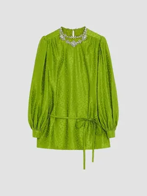 Valentino Garavani Embroidered Silk-linen Plus De Pois Jacquard Top
