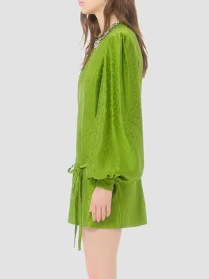 Valentino Garavani Embroidered Silk-linen Plus De Pois Jacquard Top