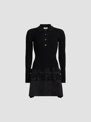 GANNI Mélange Rib-knit A-line Minidress
