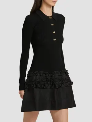 GANNI Mélange Rib-knit A-line Minidress