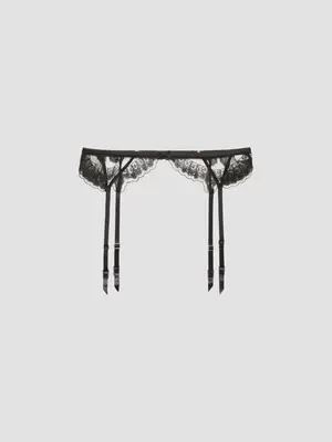 FLEUR DU MAL Mila Embroidered Silk-blend Garter Belt - Black