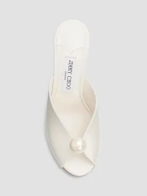 JIMMY CHOO Ziri 90mm Imitation-pearl Satin Mules - Ivory