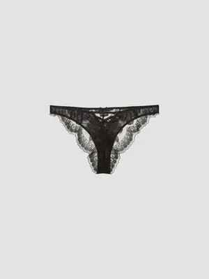 FLEUR DU MAL Mila Embroidered Silk-blend Lace Thong - Black