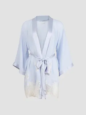 FLEUR DU MAL Lace Appliqué Silk-blend Robe