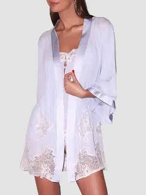 FLEUR DU MAL Lace Appliqué Silk-blend Robe