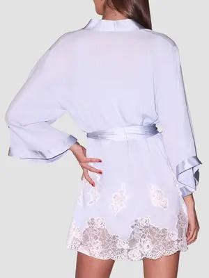 FLEUR DU MAL Lace Appliqué Silk-blend Robe