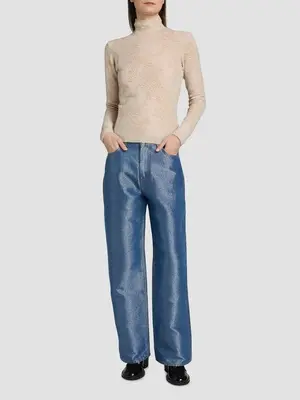 GANNI Flower Jacquard Mock Turtleneck Sweater