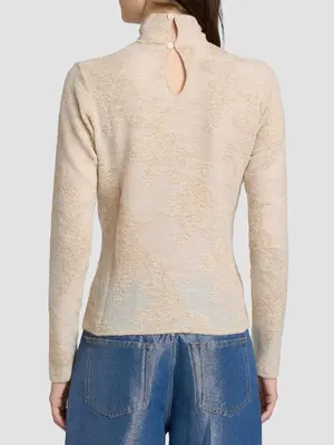 GANNI Flower Jacquard Mock Turtleneck Sweater