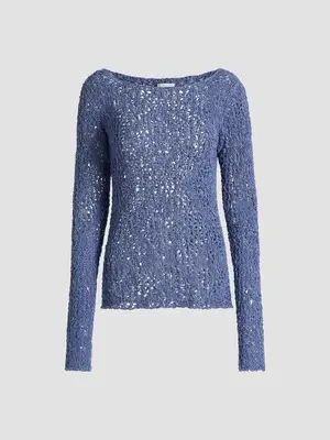 THE ELDER STATESMAN Lake Pointelle Sweater - Denim